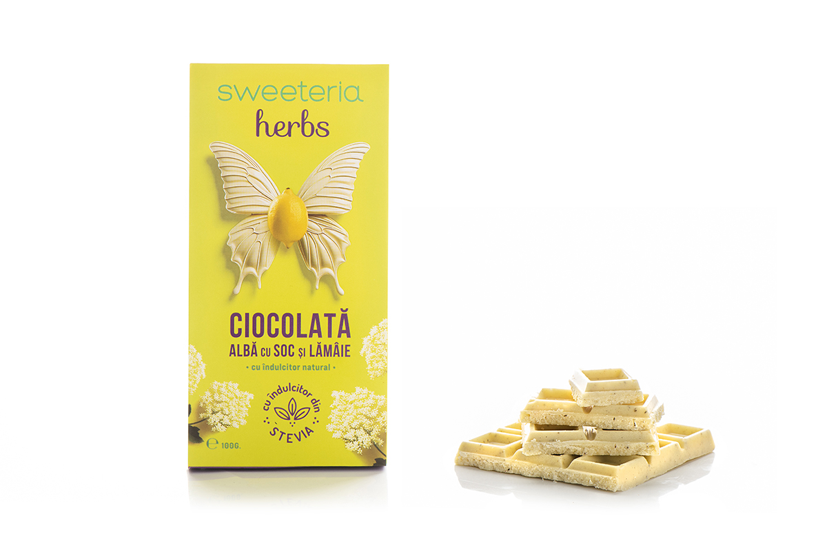 Ciocolata alba cu soc si lamaie - cu indulcitor natural - Sweeteria